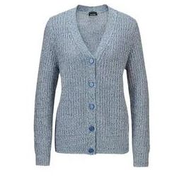 Strickjacke GOLDNER "Langarm Strickjacke mit V-Ausschnitt", Damen, Gr. 38, blau (marine, wei&szlig;, gemustert), Obermaterial: 54% Baumwolle CO. 27% Polyacryl PAN. 19% Polyester PES., Basic, gerade, V-Ausschnitt, Rippe, Strickjacken Strickjacke, Multicolor-B&auml;ndchengarn