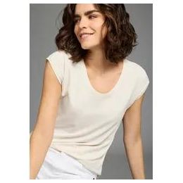 T-Shirt Laura Scott, Damen, Gr. 40, beige, goldfarben, Jersey, Obermaterial: 75% Viskose, 20% metallisierte Fasern, 5% Elasthan, Glitzerstreifen, gestreift, figurbetont h&uuml;ftlang, V-Ausschnitt, angeschnitten abgesteppt, Shirts T-Shirt, casual Stil, gestreifte Optik mit Glitzergarn