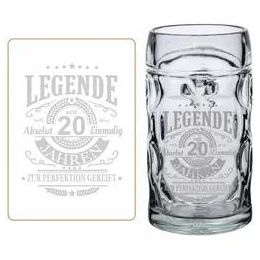 Bierkrug LUXENTU "Bierkrug mit Gravur Legende seit 20 Jahren 0,5 Liter transparent", bunt (transparent), 1 tlg., Glas, Trinkgef&auml;&szlig;e