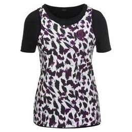 Madeleine Mode Kurzarmshirt MADELEINE "Laufshirt two in one Two-in-One-Laufshirt im Leo-Look", Damen, Gr. 34, wei&szlig; (creme, lila, multicolor), Obermaterial: 89% Polyester PES. 11% Elasthan EL., Modern, Shirts