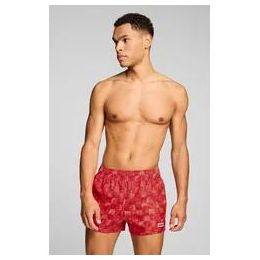 Badeshorts Puma "Puma SWIM MEN PRINTED CAT SHORT SHORTS", Herren, Gr. XL, N-Gr, rot glamour combo, Web, Obermaterial: 100% Polyester, Badehosen Badeshorts, mit Gummizug und seitlichen Taschen