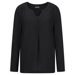 Kurzarmbluse GOLDNER "Elegantes Chiffonshirt mit Jersey-Details", Damen, Gr. 46, schwarz, Obermaterial: 50% Polyester PES. 47% Viskose CV. 3% Elasthan EL., eng Gerade, Blusen, Schlitz