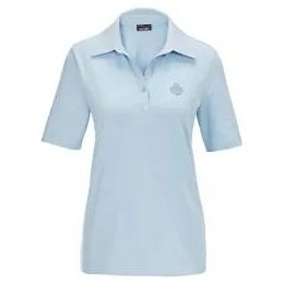 Poloshirt GOLDNER "Kurzgr&ouml;&szlig;e Baumwollshirt mit Polokragen", Damen, Gr. 24, blau (hellblau), Obermaterial: 95% Baumwolle CO. 5% Elasthan EL., Tubular, Shirts, Tonige Kn&ouml;pfe in Perlmuttoptik