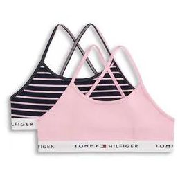 Bralette "2PK STRAPPY BRALETTE PRINT", Damen, Gr. 140/146, N-Gr, bonita pink, breton stripe, Jersey, Obermaterial: 95% Baumwolle, 5% Elasthan, Tommy Hilfiger UNDERWEAR, k&ouml;rpernah, BHs Bralette, mit Logobund