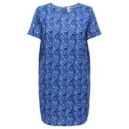 Sommerkleid Only CARMAKOMA "CARLUX SS TUNIC DRESS WVN NOOS", Damen, Gr. 52, N-Gr, blauprint aop:dreamy leaves, Web, Obermaterial: 97% Polyester, 3% Elasthan, bedruckt, loose fit kurz, U-Boot-Ausschnitt, Kleider Sommerkleid, Materialmix, loose fit