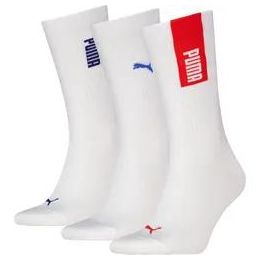 Socken Puma "Puma UNISEX LOGO CREW SOCK", Damen, Gr. 43-46, rot, wei&szlig;, Obermaterial: 62% Baumwolle, 24% Polyester, 10% Polyamid, 4% Elasthan, Socken Socken
