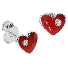 Paar Ohrstecker OSTSEE-SCHMUCK "- kleines Herz - Silber 925/000 -" Gr. 7, rot, Ohrringe, Damen, Silber 925 (Sterlingsilber)