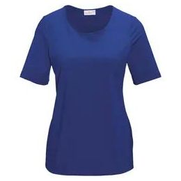 Langarm-Poloshirt GOLDNER "Gepflegtes Shirt in formstabiler Ware", Damen, Gr. 46, blau (royalblau), Obermaterial: 82% Polyester PES. 18% Elasthan EL., normal, Rundhals, Sonstiges, Shirts, Ohne