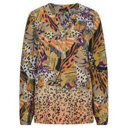 Schlupfbluse GOLDNER "Elegante Printbluse, Langarm", Damen, Gr. 52, gelb (honig, gemustert), Obermaterial: 100% Viskose CV., Modisch, figurumspielend, Blusen Schlupfbluse, Mustermix