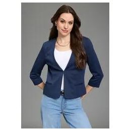 Kurzblazer Laura Scott, Damen, Gr. 46, dunkelblau, Milano Rib, Obermaterial: 76% Polyester, 20% Viskose, 4% Elasthan. Futter: 100% Polyester, unifarben, figurbetont, Blazer Kurzblazer, aus elastischer Jerseyware, mit Hakenverschluss