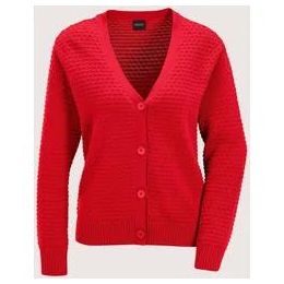 Madeleine Mode Strickjacke MADELEINE "Strickjacke Eleganter Cardigan mit V-Ausschnitt", Damen, Gr. 36/38, rot, Obermaterial: 100% Baumwolle CO., Modern, V-Ausschnitt, Strickjacken Strickjacke, Strukturstrick
