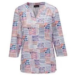 Print-Shirt GOLDNER "Tunika-Druckshirt mit Stehkragen", Damen, Gr. 38, blau (blau, lila, lachsrosa, gemustert), Obermaterial: 95% Viskose CV. 5% Elasthan EL., normal, Sonstiges, Shirts, Ohne