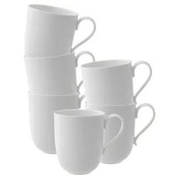 Villeroy & Boch Becher VILLEROY & BOCH "Latte Macchiato Becher New Cottage Basic 370 ml 6er Set wei&szlig;", wei&szlig;, Porzellan, Trinkgef&auml;&szlig;e, Becher