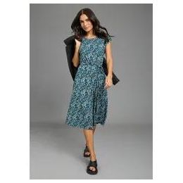 Sommerkleid Laura Scott, Damen, Gr. 42, N-Gr, blau, mint, gemustert, Jersey, Obermaterial: 95% Viskose, 5% Elasthan, gemustert, figurumspielend kniebedeckend, Rundhals, angeschnitten, Kleider Sommerkleid, knieumspielende L&auml;nge, aus Jersey-Material, gemustert
