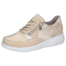 Waldl&auml;ufer Sneaker WALDL&Auml;UFER "K-FUNKY", Herren, Gr. 7 (40,5), hellbeige, goldfarben, wei&szlig;, Nappaleder, Nubukleder, Veloursleder, unifarben mit Farbeinsatz, Schuhe Sneaker, Schn&uuml;rschuh, Komfortschuh mit seitlichem Rei&szlig;verschluss, K-Weite