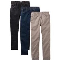 Schlupfhose bonprix "Regular Fit Schlupfhose aus reiner Baumwolle, Straight (3er-Pack)", Jungen, Gr. 158, N-Gr, schwarz (schwarz denim, dunkelblau denim, taupe), Obermaterial: 100% Baumwolle, regular fit, Hosen Schlupfhose, aus Baumwolle, mit elastischem Gummizugbund, Regular Fit