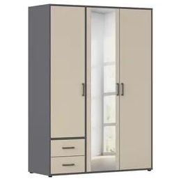 Dreht&uuml;renschrank Rauch "Kleiderschrank Schrank Garderobe W&auml;scheschrank VOYAGER", beige (champagner), graumetallic, B:140cm H:194cm T:53cm, Holzwerkstoff, Schr&auml;nke, Dreht&uuml;renschrank, mit modernen Griffen in Graumetallic, inkl. Schubk&auml;sten und Spiegel
