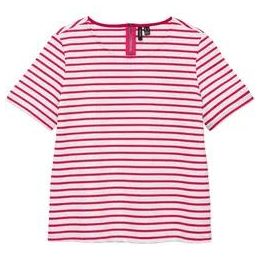 V&eacute;ro Moda Rundhalsshirt VERO MODA "VMABBY SS ZIP TOP JRS NOOS", Damen, Gr. M, snow wei&szlig; stripes:jazzy, Jersey, Obermaterial: 77% Polyester, 19% Viskose, 4% Elasthan, gestreift, normal, Rundhals, Shirts Rundhalsshirt, Materialmix, regular fit