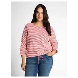 T-Shirt Tom Tailor PLUS, Damen, Gr. 48, pink sanftes wei&szlig; regular stripe, Single Jersey, Obermaterial: 75% Baumwolle, 20% Polyester, 5% Elasthan, gestreift, loose fit normal, Rundhals, gerader Abschluss, Shirts T-Shirt, mit Streifen Muster