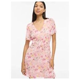 Minikleid Vila "VIFALIA V-NECK S/S SHORT DRESS- NOOS", Damen, Gr. 42, N-Gr, misty rose aop:flower, Web, Obermaterial: 100% Polyester, bedruckt, regular fit kurz, V-Ausschnitt, Kleider Minikleid, Sommerkleid