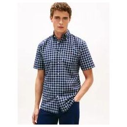Kurzarmhemd Tommy Hilfiger "FLEX POPLIN CHECK Regular Fit", Herren, Gr. L, N-Gr, carbon navy, check, Web, Obermaterial: 100% Baumwolle, kariert, regular fit normal, Rundhals, eingesetzt abgesteppte Kante, Hemden, Button-Down-Kragen