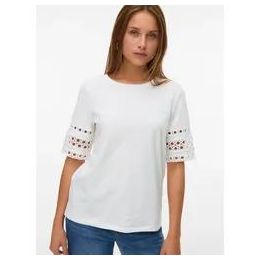 V&eacute;ro Moda T-Shirt VERO MODA "VMIVACY 2/4 O-NECK TOP JRS BTQ", Damen, Gr. M, snow wei&szlig; detail:snow wei&szlig; lace, Jersey, Obermaterial: 100% Baumwolle, unifarben, normal normal, Rundhals, Shirts T-Shirt, mit Lochstickerei