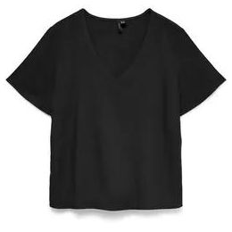 V&eacute;ro Moda Blusenshirt VERO MODA "VMMYMILO S/S V-NECK TOP WVN GA", Damen, Gr. XS, schwarz, Jersey, Obermaterial: 55% Viskose, 45% Leinen, unifarben, regular fit normal, V-Ausschnitt, Shirts Blusenshirt, mit klassischem Schnitt