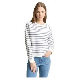 Sweatshirt Tom Tailor DENIM, Damen, Gr. XXL, sanftes wei&szlig; navy stripe, Sweatware, Obermaterial: 70% Baumwolle, 30% Polyester, gestreift, regular fit normal, Rundhals, Rippb&uuml;ndchen, Sweatshirts Sweatshirt, mit Streifen Muster