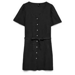 V&eacute;ro Moda Hemdblusenkleid VERO MODA "VMMYMILO 2/4 SHORT SHIRT DRESS WVN GA", Damen, Gr. M, N-Gr, schwarz, Obermaterial: 55% Viskose, 45% Leinen, unifarben, regular fit lang, tiefer V-Ausschnitt, Kleider, mit Tailleng&uuml;rtel