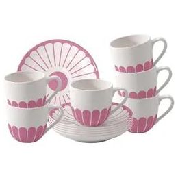 Villeroy & Boch Tasse VILLEROY & BOCH "Espressotassen mit Untertassen Fleur Couleur 70 ml 6er Set", pink (cassis), B:11,7cm H:8cm &Oslash;:11,7cm, Porzellan, Trinkgef&auml;&szlig;e, Tasse, Sp&uuml;lmaschinenfest, Mikrowellensicher