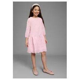 Spitzenkleid Kidsworld "Kleid mit Lochstickerei f&uuml;r M&auml;dchen", M&auml;dchen, Gr. 116, N-Gr, rosa, Popeline, Obermaterial: 100% Baumwolle, bestickt, ausgestellt, Rundhals, mit innenliegendem Gummizug, Kleider, aus Popeline und Web-Material, mit ausgestellter Passform