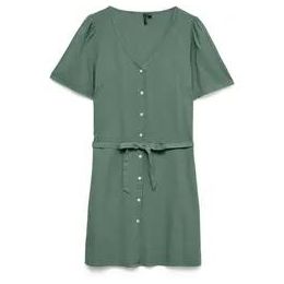 V&eacute;ro Moda Hemdblusenkleid VERO MODA "VMMYMILO 2/4 SHORT SHIRT DRESS WVN GA", Damen, Gr. L, N-Gr, laurel wreath, Obermaterial: 55% Viskose, 45% Leinen, unifarben, regular fit lang, tiefer V-Ausschnitt, Kleider, mit Tailleng&uuml;rtel