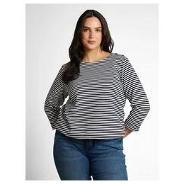 T-Shirt Tom Tailor PLUS, Damen, Gr. 52, sanftes wei&szlig; navy regular stripe, Single Jersey, Obermaterial: 75% Baumwolle, 20% Polyester, 5% Elasthan, gestreift, loose fit normal, Rundhals, gerader Abschluss, Shirts T-Shirt, mit Streifen Muster