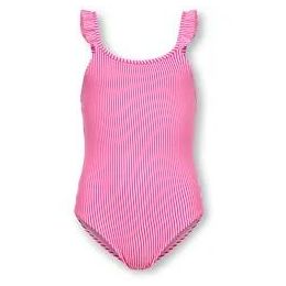Badeanzug KIDS Only "KOGSUNNY STRUCTURE SWIMSUIT ACC", M&auml;dchen, Gr. 134/140, N-Gr, knockout pink stripes:cloud dancer, Rippware, Polyester, gestreift, strukturiert, Badeanz&uuml;ge Badeanzug, mit kleiner R&uuml;sche an der Schulter