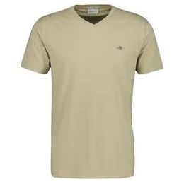 T-Shirt Gant "T-Shirt SLIM SHIELD V-NECK T-SHIRT 1er Pack", Damen, Gr. M, beige (beige (oat)), Obermaterial: 100% Baumwolle CO., Shirts T-Shirt