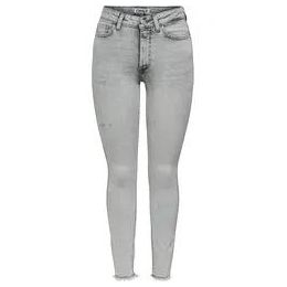 Skinny-fit-Jeans Only "ONLBLUSH HW ANK RW DESTROY SKINNY DNM", Damen, Gr. L, L&auml;nge 32, light grau denim, Denim/Jeans, Obermaterial: 92% Baumwolle, 6% Elastomultiester, 2% Elasthan, Destroyed-Effekte, unifarben, skinny fit kn&ouml;chellang, Jeans, mit Destroyed Effekt