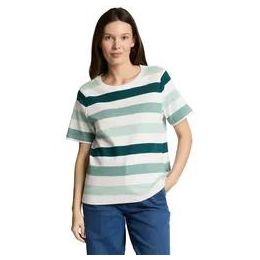 T-Shirt Tom Tailor, Damen, Gr. L, wei&szlig; mint bold stripe, Single Jersey, Obermaterial: 100% Baumwolle, gestreift, regular fit normal, Rundhals, gerader Abschluss, Shirts T-Shirt, mit Streifen Muster
