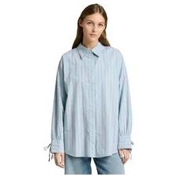 Klassische Bluse Tom Tailor DENIM, Damen, Gr. L, blau wei&szlig; braun stripe, Web, Obermaterial: 100% Baumwolle, gestreift, oversize normal, ohne Ausschnitt, Manschette, Blusen Bluse, mit Streifen Muster