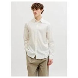 Jack & Jones Langarmhemd JACK & JONES "JJEBREEZE LINEN BLEND SHIRT L/S SN", Herren, Gr. XL, N-Gr, wei&szlig;, Web, Obermaterial: 70% Baumwolle, 30% Leinen, unifarben, Hemden, mit Knopfleiste