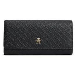 Geldb&ouml;rse Tommy Hilfiger "TH ICON LRG FLAP WALLET MONO", Damen, schwarz, Lederimitat, Kleinlederwaren, Damen Geldbeutel, Portemonnaie mit TH-Schmucklogo