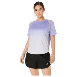 Laufshirt asics "ROAD FADE SS TOP", Damen, Gr. L, blaubell, Obermaterial: 100% Polyester, Shirts Laufshirt, f&uuml;r verschiedene Jahreszeiten, mit Grafik-Print, mit Mesh-Eins&auml;tzen