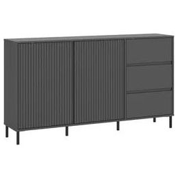Sideboard Home Affaire, anthrazit, Sideboards, B/H/T: 157,8cm x 91,6cm x 40cm, Holzwerkstoff, MDF, Melamin, Sideboard, Sideboard mit Metallf&uuml;&szlig;en, Breite 158 cm, Fronten geriffelt, B:157,8cm H:91,6cm T:40cm