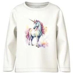 Langarmshirt name it "NMFVOTEA LS NREG TOP", M&auml;dchen, Gr. 104, cloud dancer print:pink unicorn, Jersey, Obermaterial: 100% Baumwolle, bedruckt, normal normal, Rundhals, Shirts Langarmshirt, mit tollen Tiermotiven