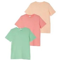 T-Shirt s.Oliver JUNIOR, M&auml;dchen, Gr. 176, gr&uuml;n, orange, pink, Jersey, Obermaterial: 100% Baumwolle, unifarben, normal h&uuml;ftbedeckend, Rundhals, Shirts T-Shirt, 3er Pack, unifarben und unisex