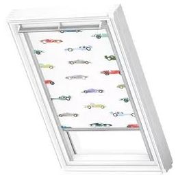 Verdunklungsrollo Velux "DKL 4654S", kids rennautos, alufarben, MK10, stufenlos positionierbar, Polyester, Rollos, Verdunklungsrollo, alufarbene F&uuml;hrungsschienen & Griffleiste