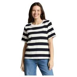 T-Shirt Tom Tailor, Damen, Gr. S, wei&szlig; navy bold stripe, Single Jersey, Obermaterial: 100% Baumwolle, gestreift, regular fit normal, Rundhals, gerader Abschluss, Shirts T-Shirt, mit Streifen Muster