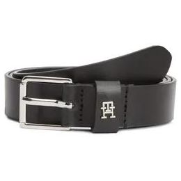 Lederg&uuml;rtel Tommy Hilfiger "SQUARE 2.5 cm breit SILVER", Damen, Gr. 90, schwarz, Web, Rindsleder, unifarben, G&uuml;rtel Lederg&uuml;rtel, Gr&ouml;&szlig;enverstellbar durch Schnalle