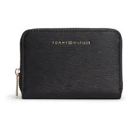 Geldb&ouml;rse Tommy Hilfiger "TH MODERN COMPACT ZA", Damen, schwarz, Lederimitat, Strukturmuster, unifarben, Basic, Kleinlederwaren, Damen Geldbeutel, Portemonnaie mit Logo-Schriftzug