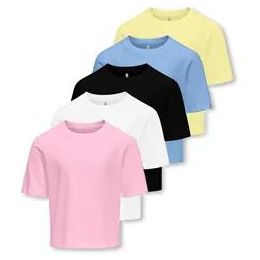 T-Shirt KIDS Only "KOGREX S/S TOP JRS 5-PACK", M&auml;dchen, Gr. 134/140, pink lady pack:wei&szlig;, schwarz, open air, double cream, Jersey, Obermaterial: 100% Baumwolle, unifarben, regular fit normal, Rundhals, abgesteppte Kante, Shirts T-Shirt