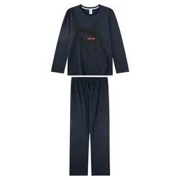 Schlafanzug Sanetta "Pyjama Pyjama Teens Shark Zone lang", Jungen, Gr. 164, blau (dunkelblau), Obermaterial: 100% Baumwolle CO., Homewear-Sets Schlafanzug